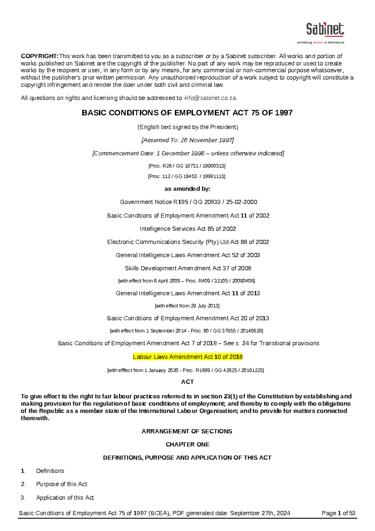 Basic Conditions of Employment Act 75 of 1997 (BCEA) Overview and ...