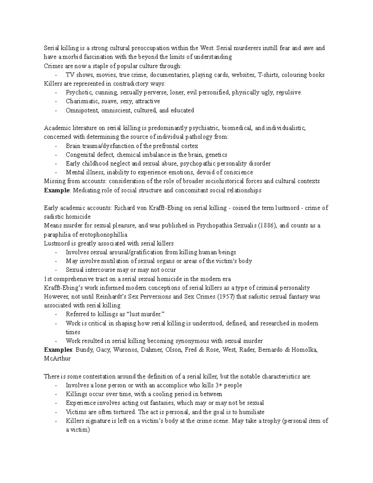 Lecture on Serial Killing: Cultural and Psychological Perspectives ...