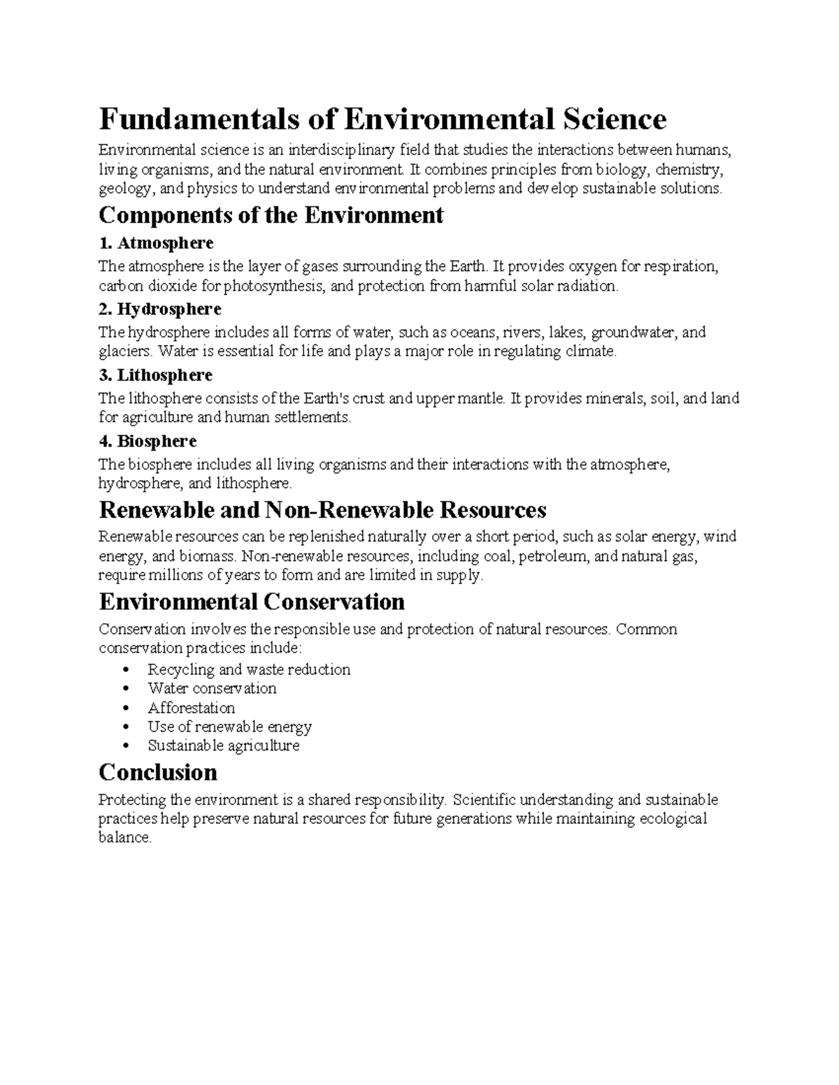 Fundamentals of Environmental Science: Key Concepts and Components ...