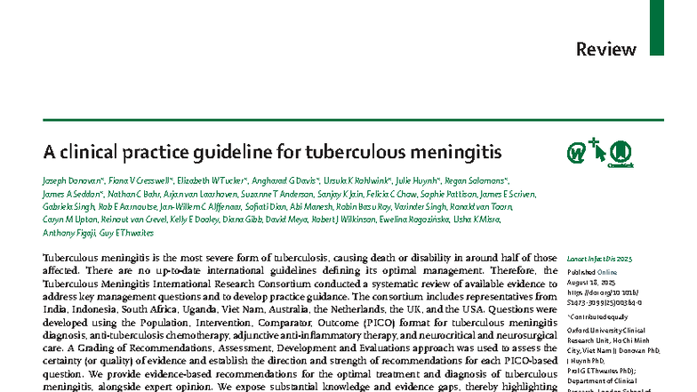 Clinical Practice Guidelines for Tuberculous Meningitis Management ...