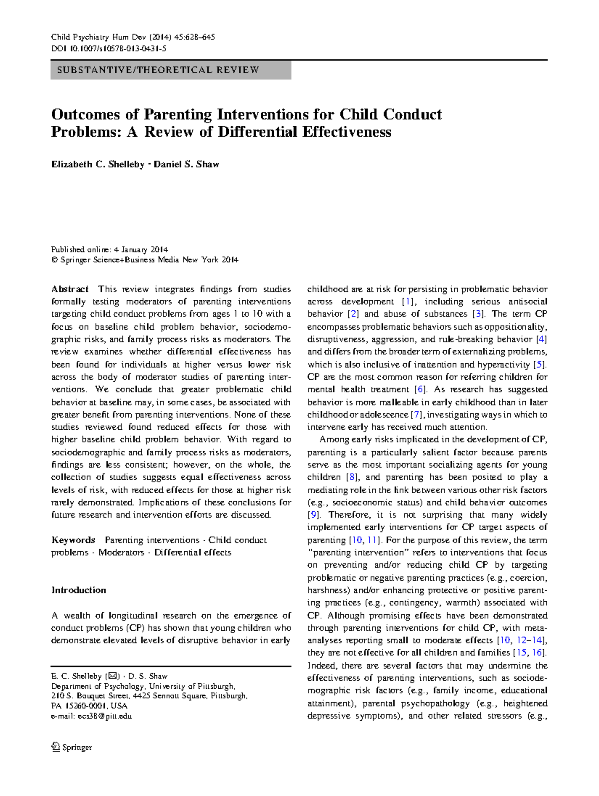 Outcomes of Parenting Interventions for Child Conduct Problems: A ...