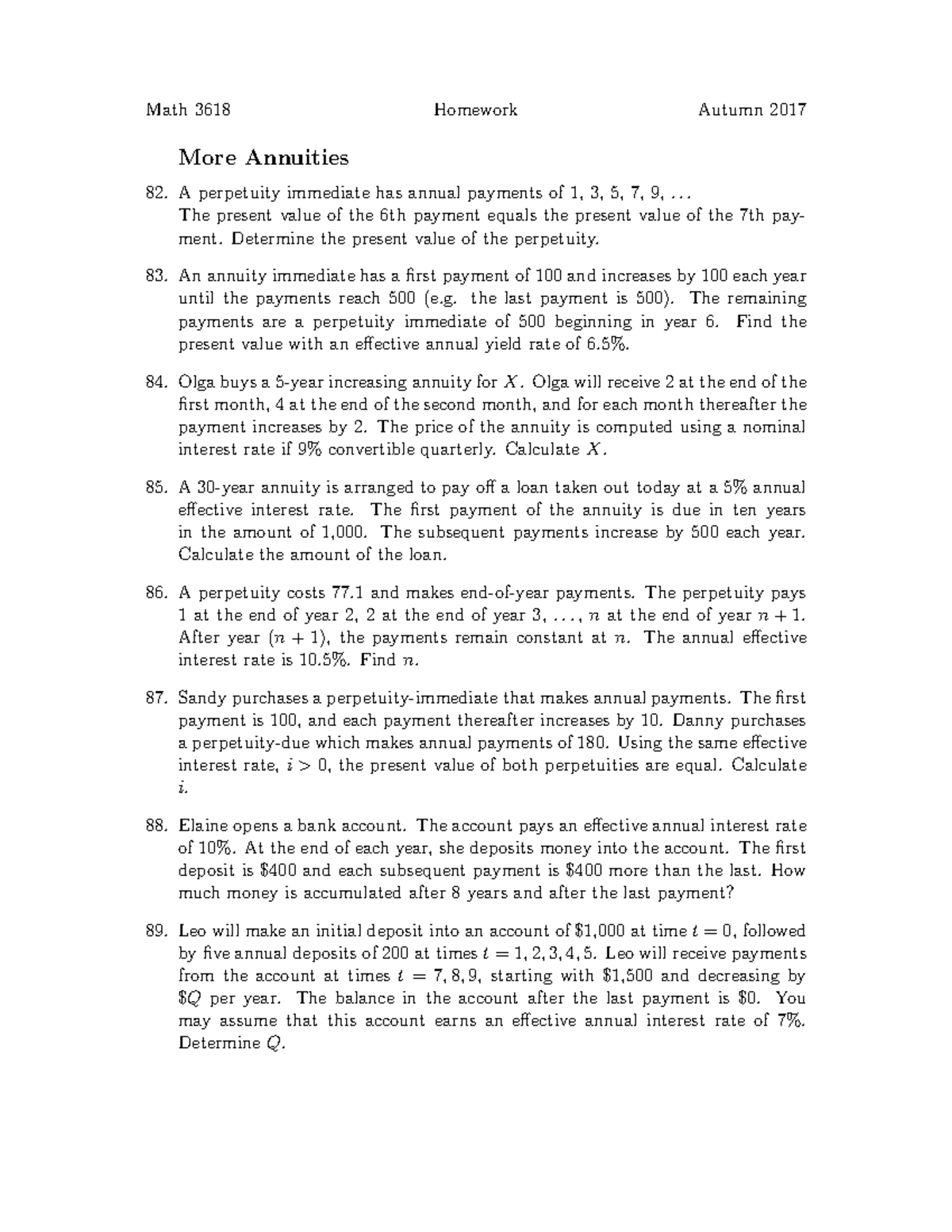 Math 3618 Homework Part 2: Annuities and Present Value Problems - Studocu