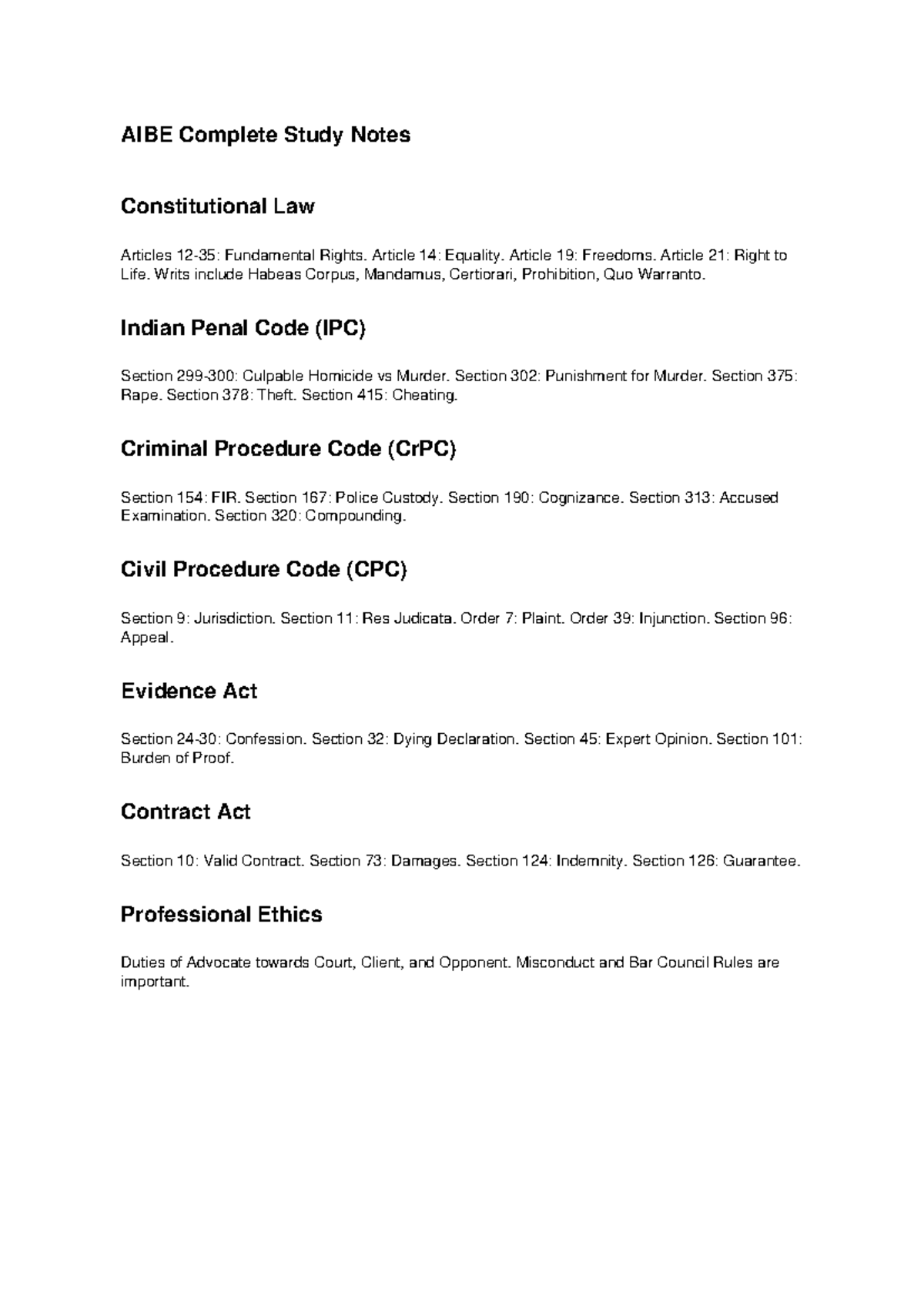 AIBE Complete Study Notes on Constitutional Law & IPC - Studocu