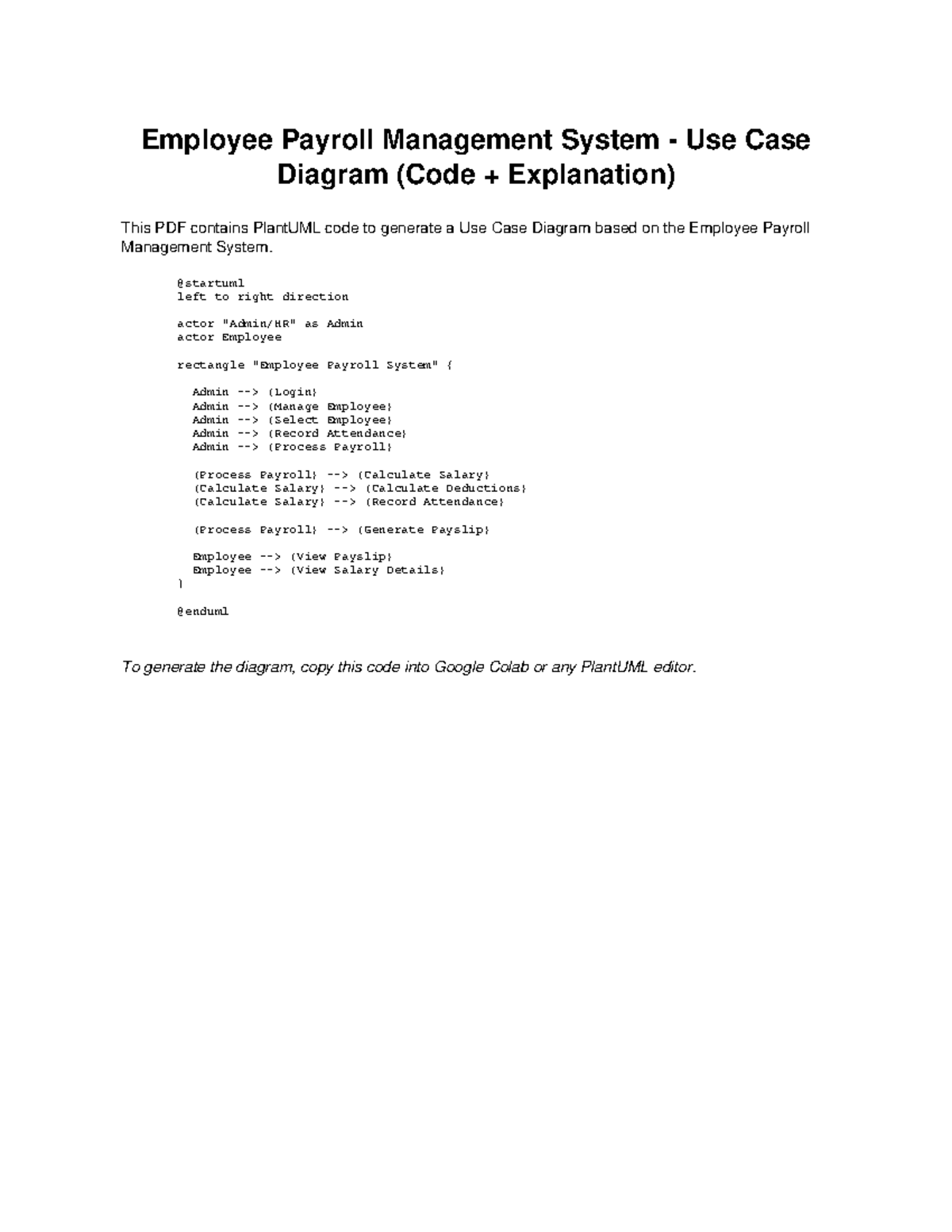 Use Case Diagram EPMS - Employee Payroll Management System - Use Case ...