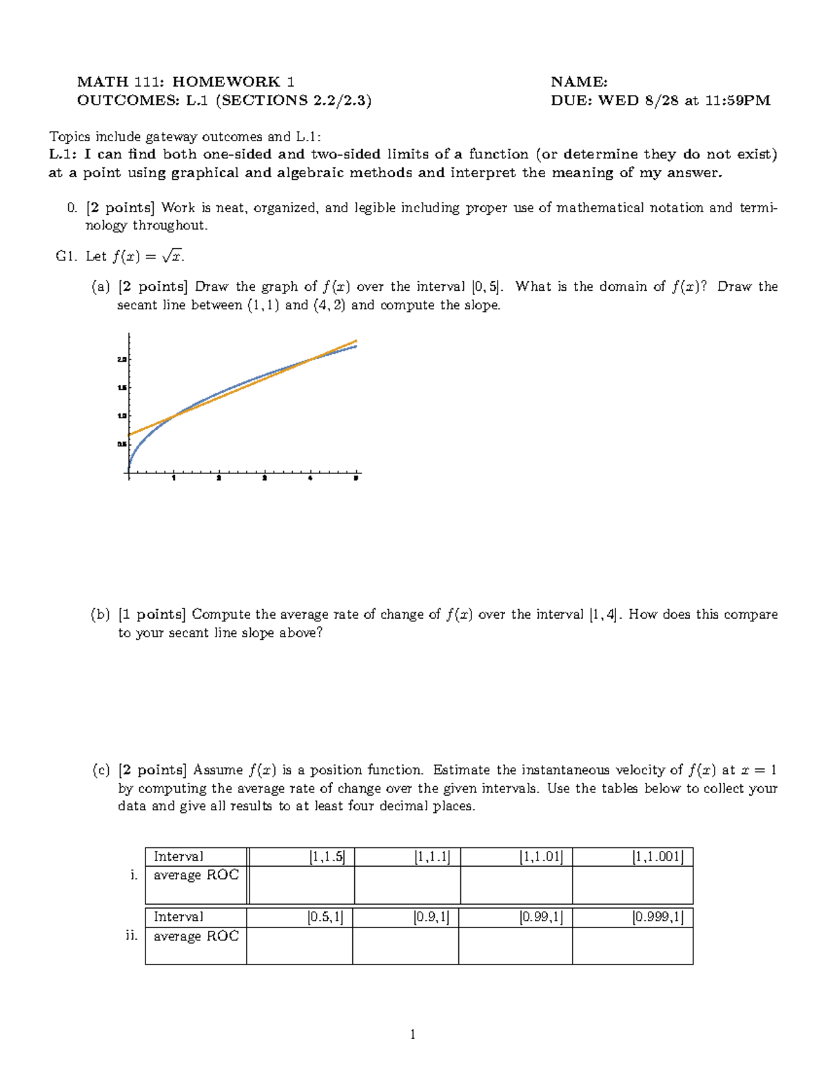 MATH 101: Written Homework 1 Outcomes & Limit Analysis - Studocu