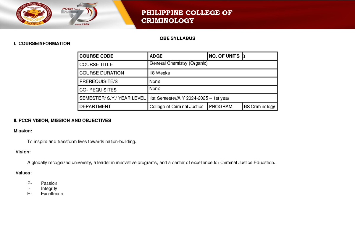 ADGE Criminology Syllabus Update for 2024-2025 Course Year - Studocu