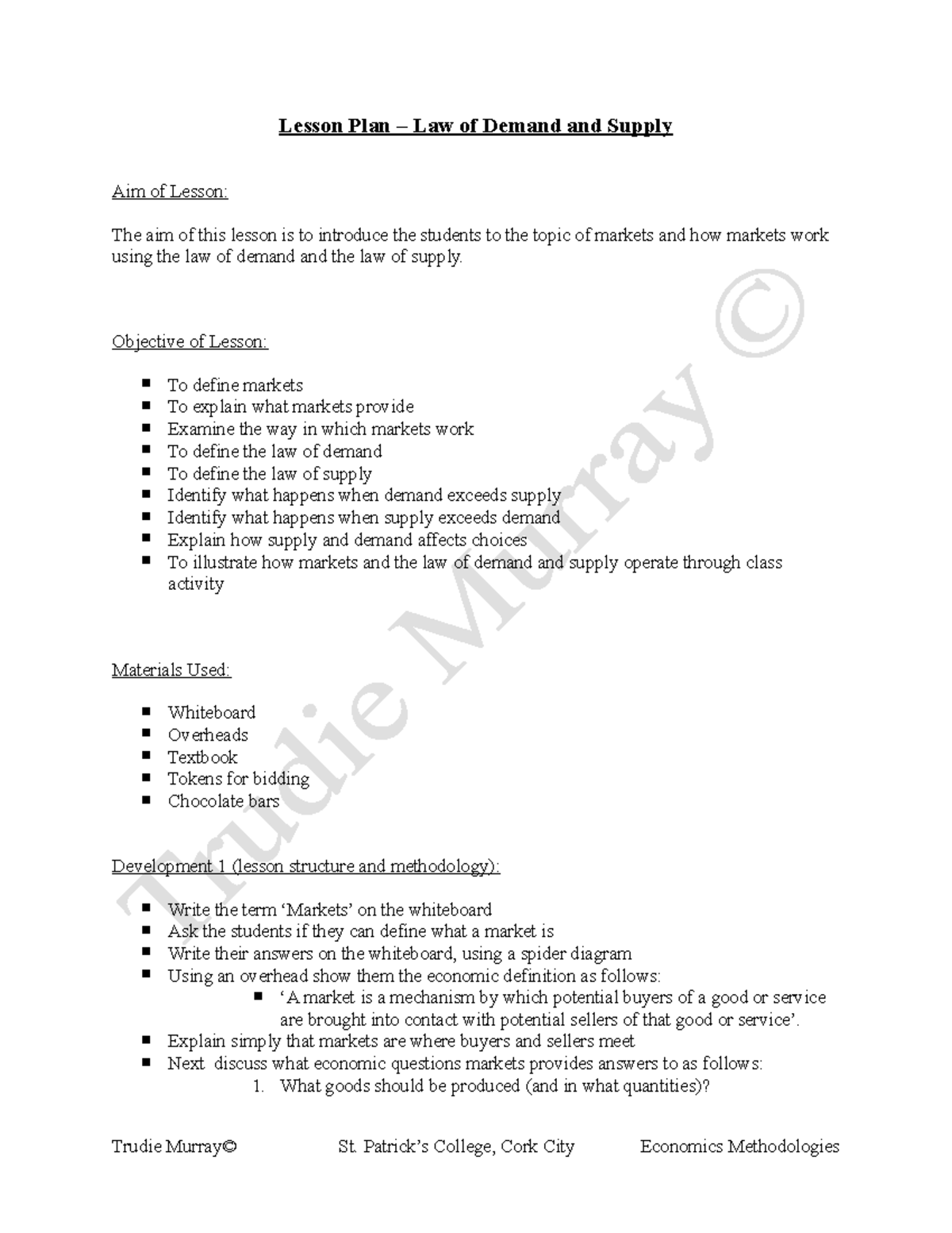 **Lesson Plans on Demand, Supply & Market Dynamics (TM)** - Studocu
