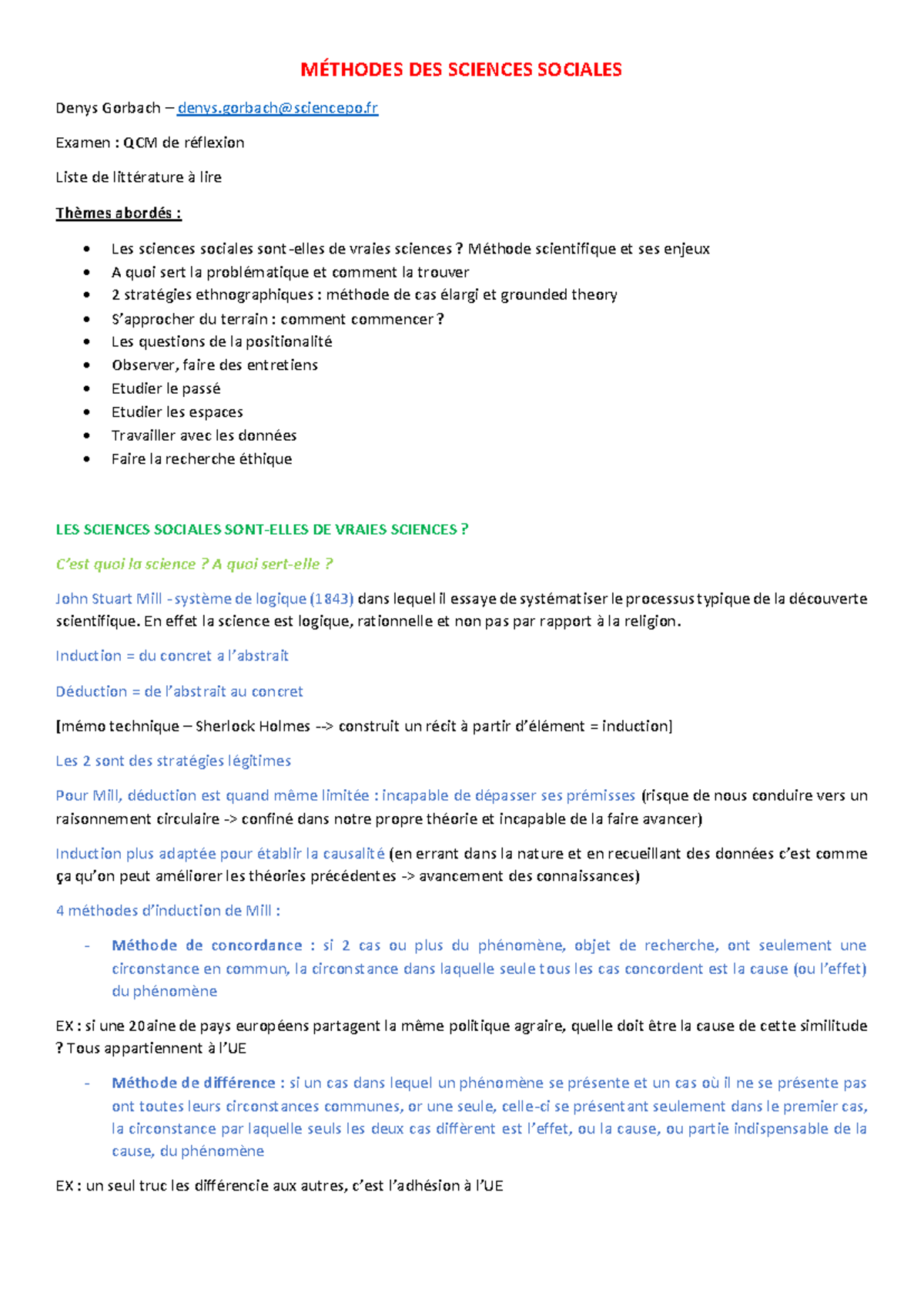 Méthodes des Sciences Sociales : Approches et Stratégies d'Examen - Studocu
