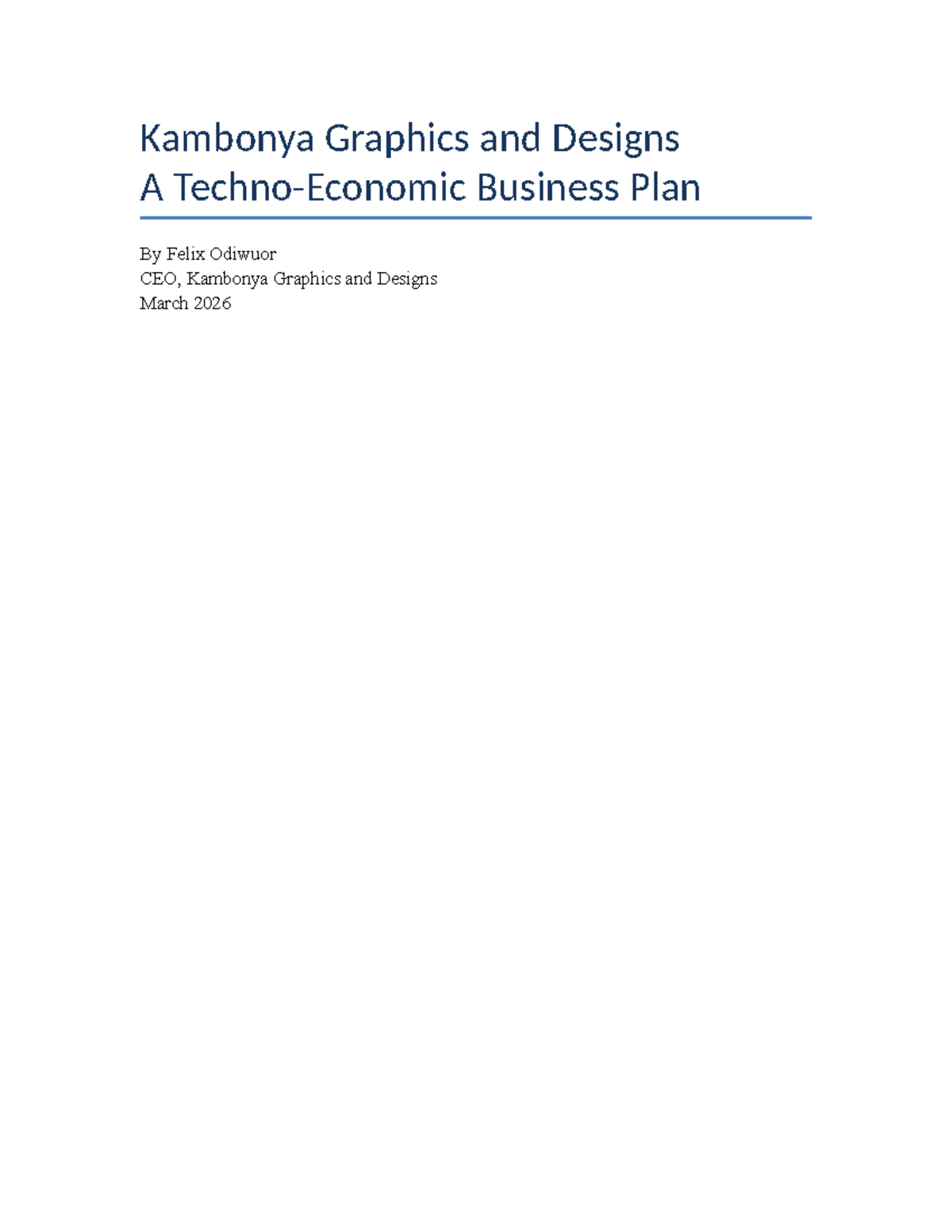 Kambonya Graphics & Designs: A Techno-Economic Business Plan Term Paper ...
