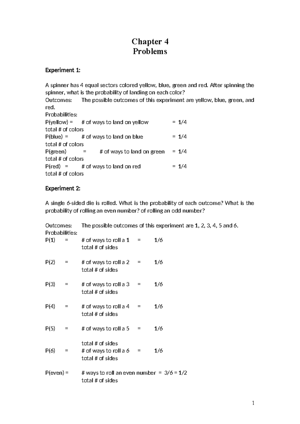Chapter 4 Experiment 1 - Probability Outcomes Analysis - Studocu