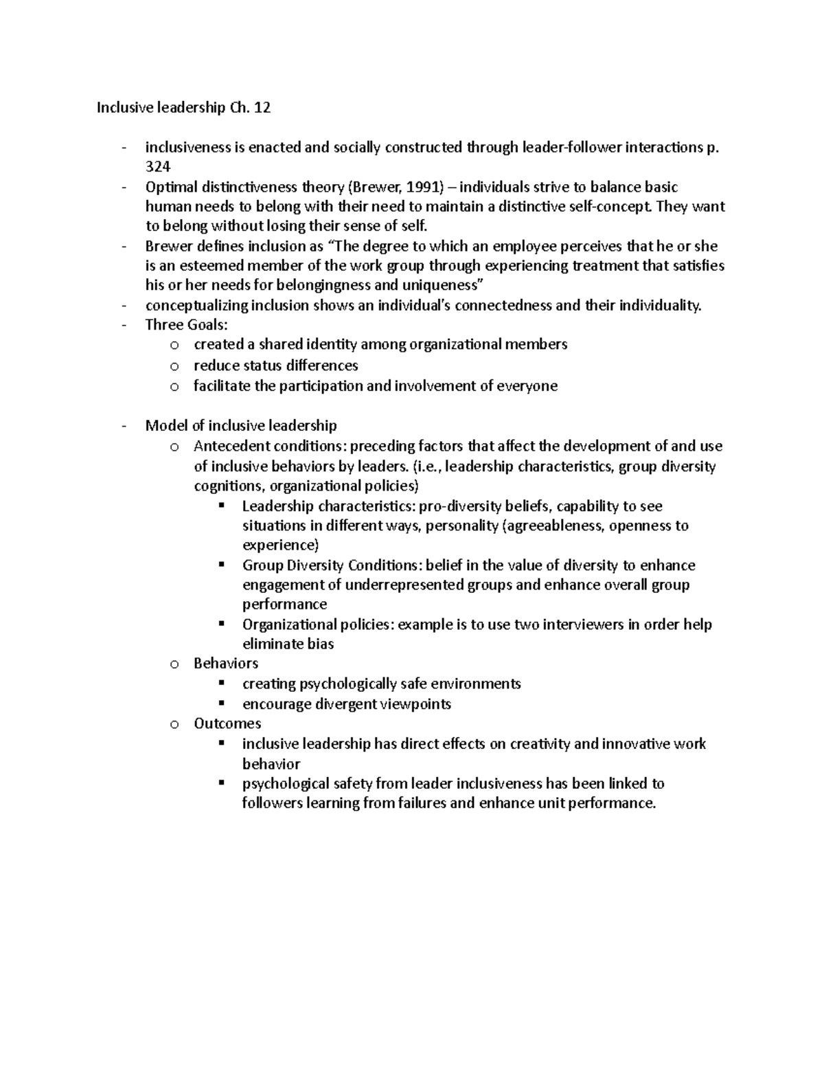 Inclusive Leadership Insights from Ch. 12 - Northouse Analysis - Studocu