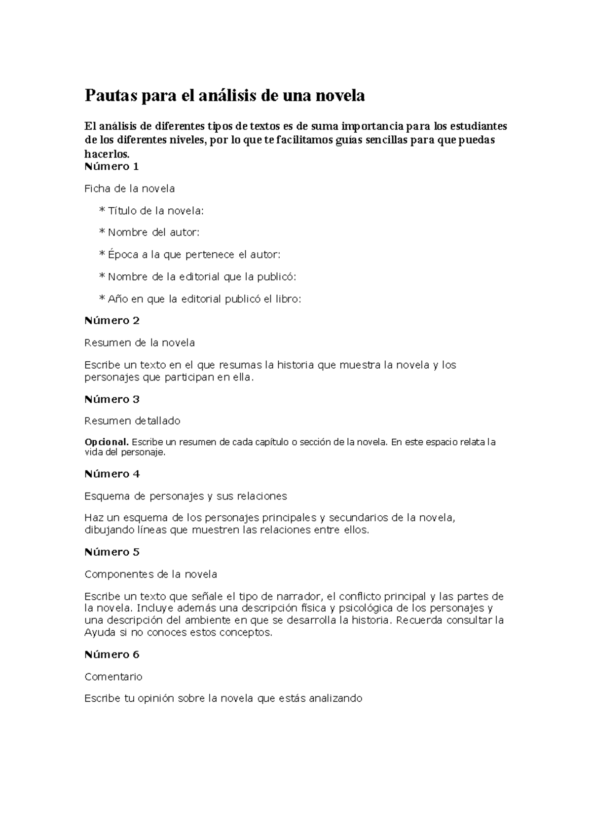 Pauta para el análisis de una novela - Pautas para el análisis de una ...