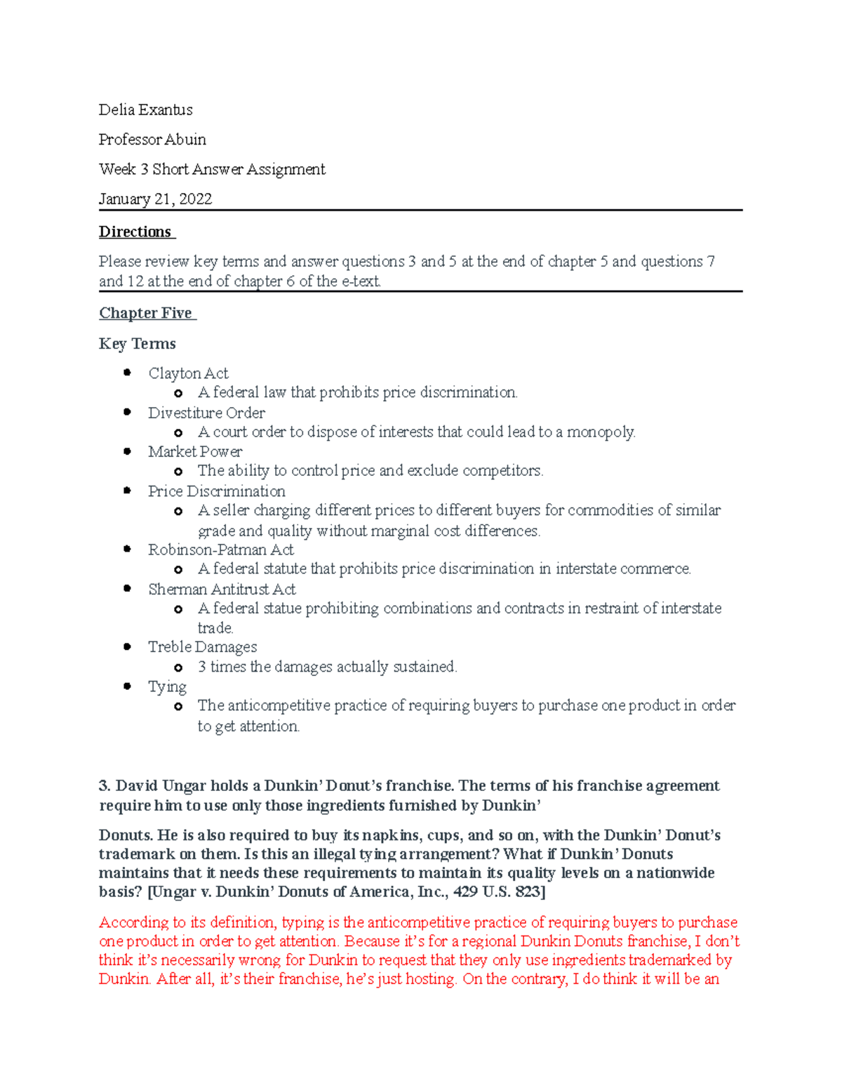 LAW 302 Week 3 Short Answer Assignment on Antitrust Key Terms - Studocu