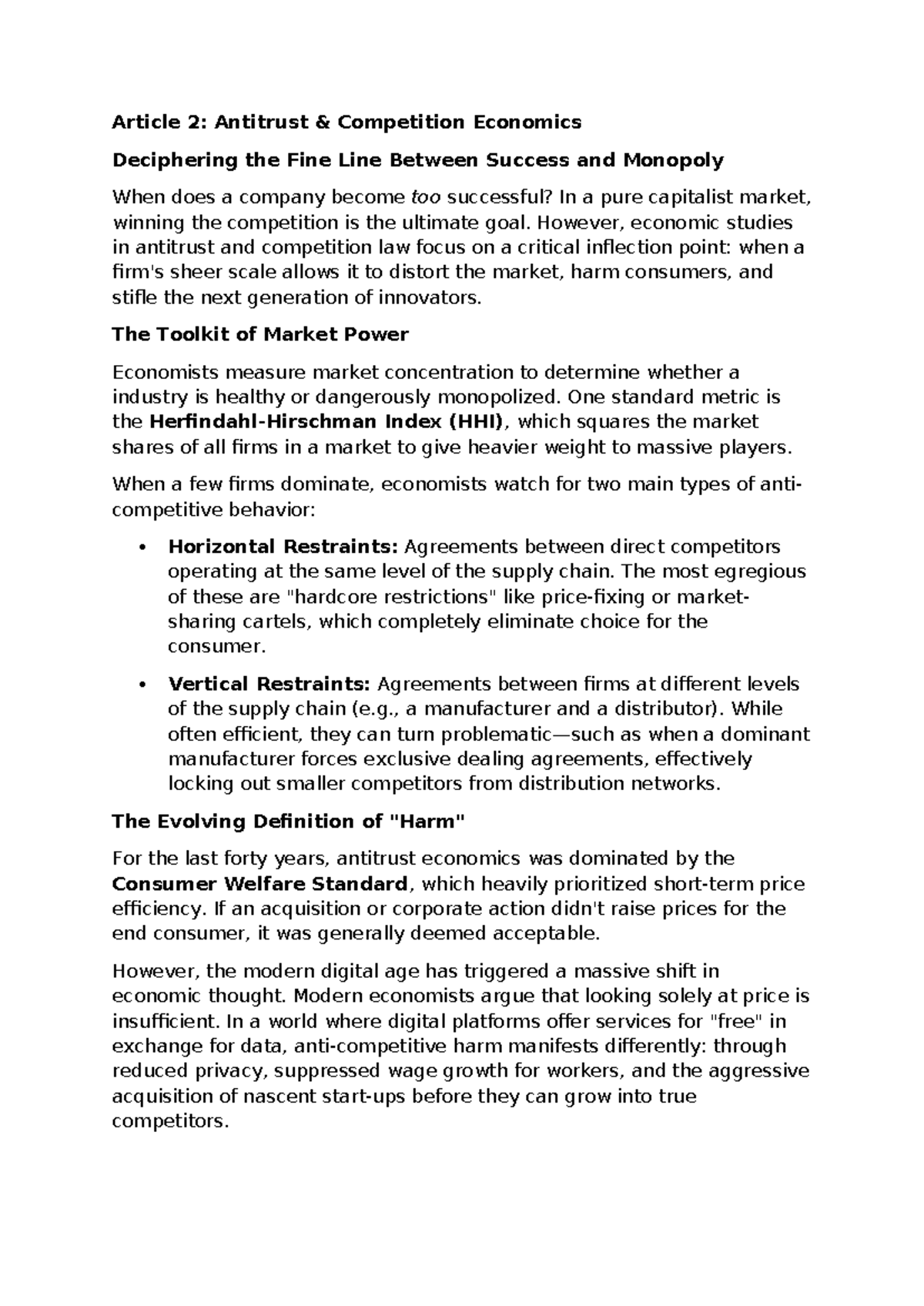 Eco Studies 2: Antitrust Competition Economics Insights and Impacts ...