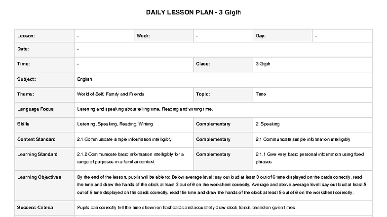Lesson-plans-2025-10-26 - DAILY LESSON PLAN - 3 Gigih Lesson: - Week: - Day: - Date: - Time ...