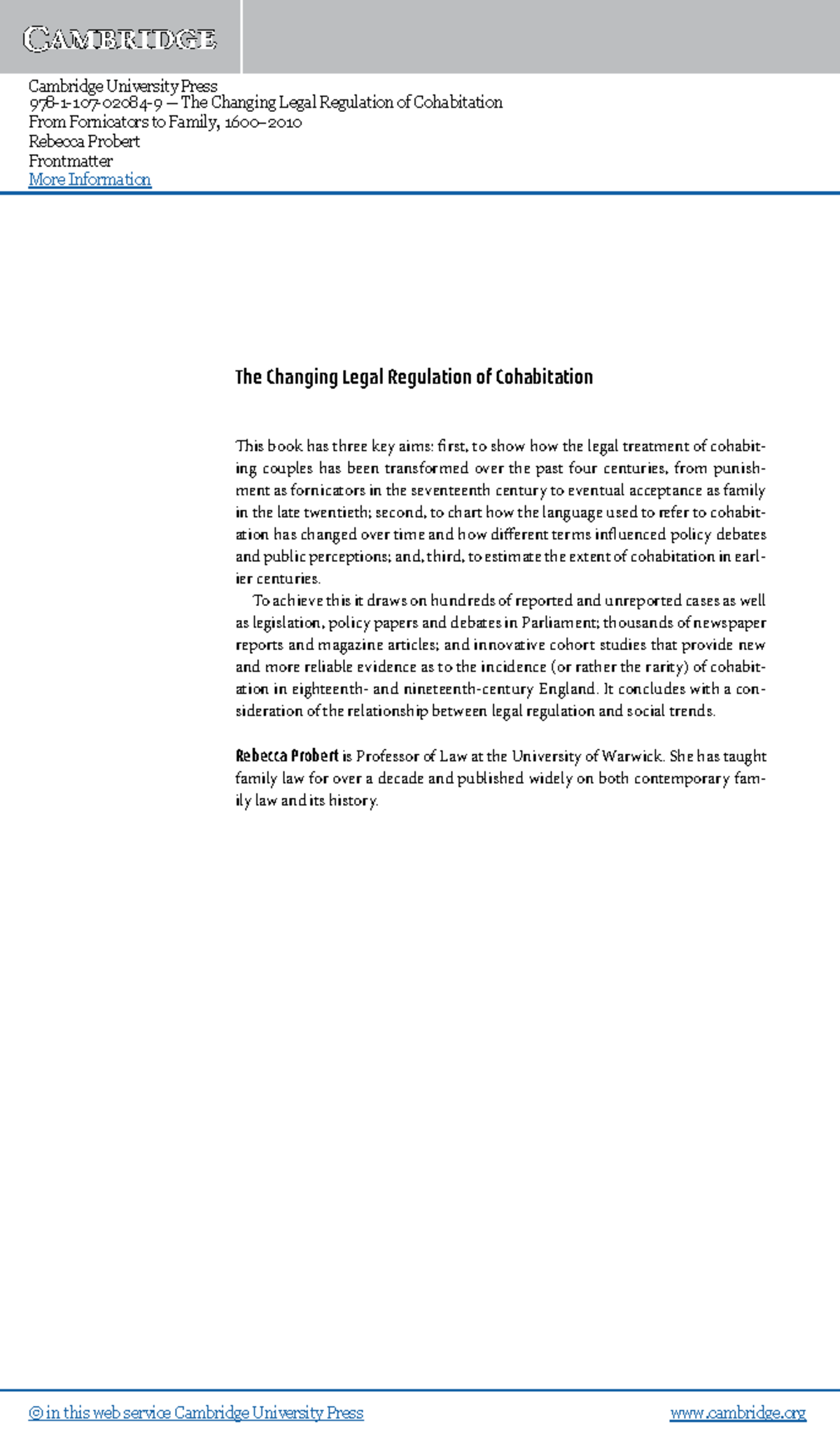 The Changing Legal Regulation of Cohabitation: From Fornicators to ...