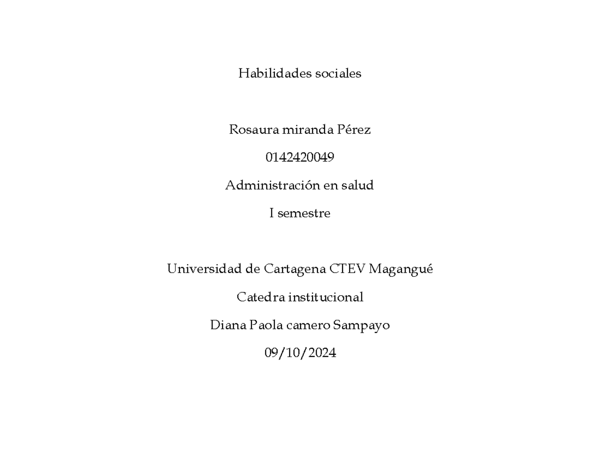 Actividad catedra - trabajo - Habilidades sociales Rosaura miranda ...