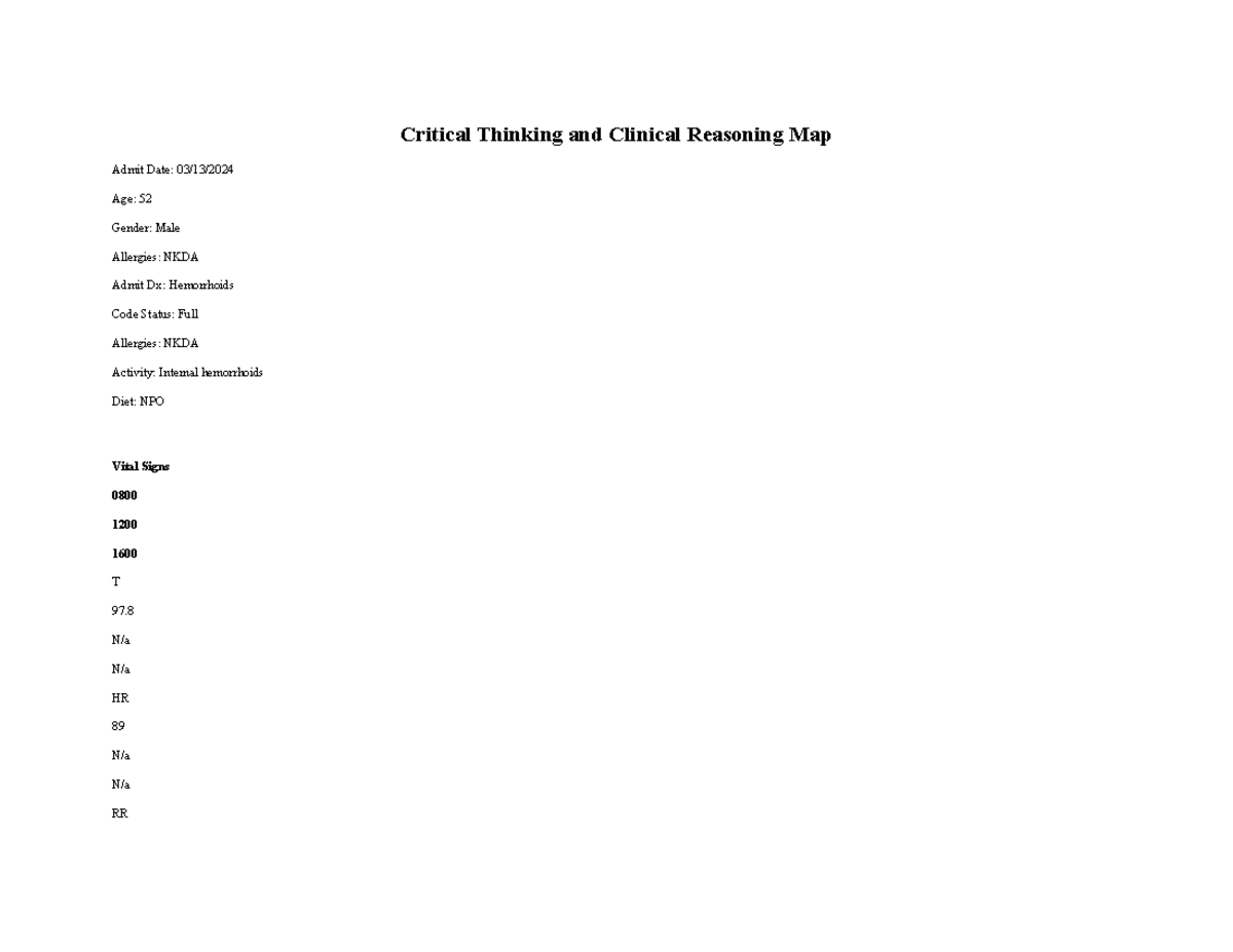 Critical Thinking Map Adult Health - Critical Thinking and Clinical ...