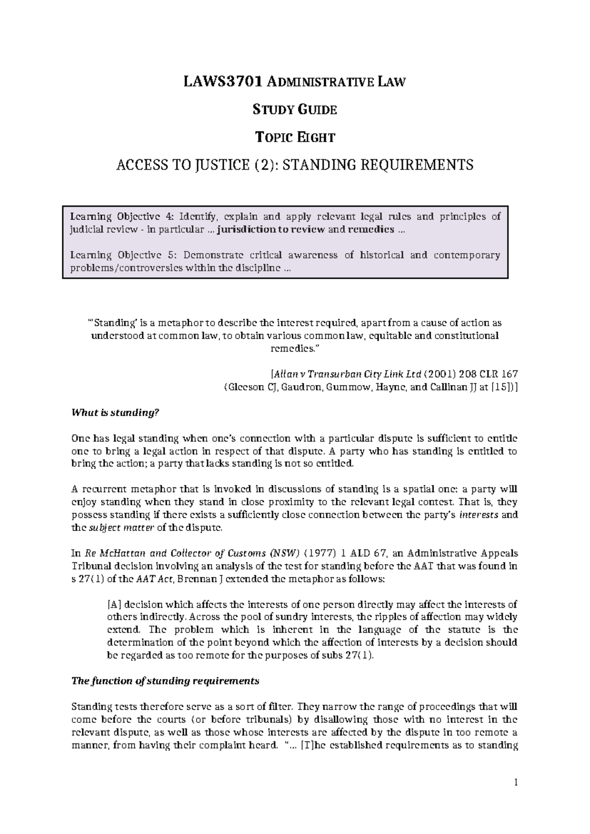 LAWS3701 Administrative Law Study Guide: Standing Requirements & Access ...