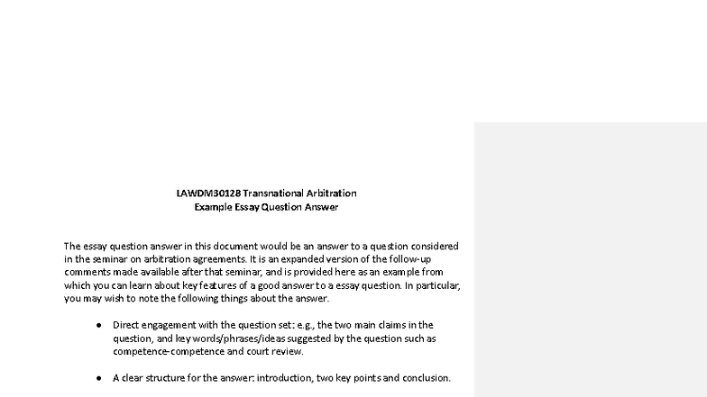 LAWDM30128 Transnational Arbitration Essay: Key Features & Analysis ...
