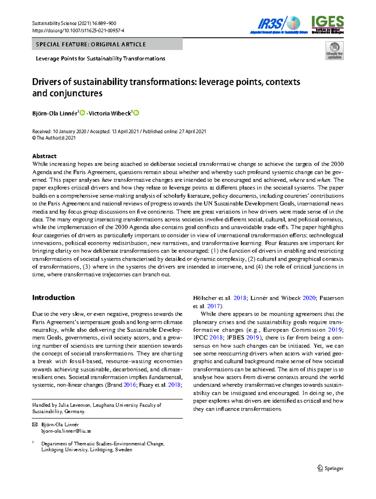 S11625 021 00957 4 - SFM 201 - Vol.:(0123456789)1 3 doi/10.1007/s11625-021-00957- SPECIAL ...