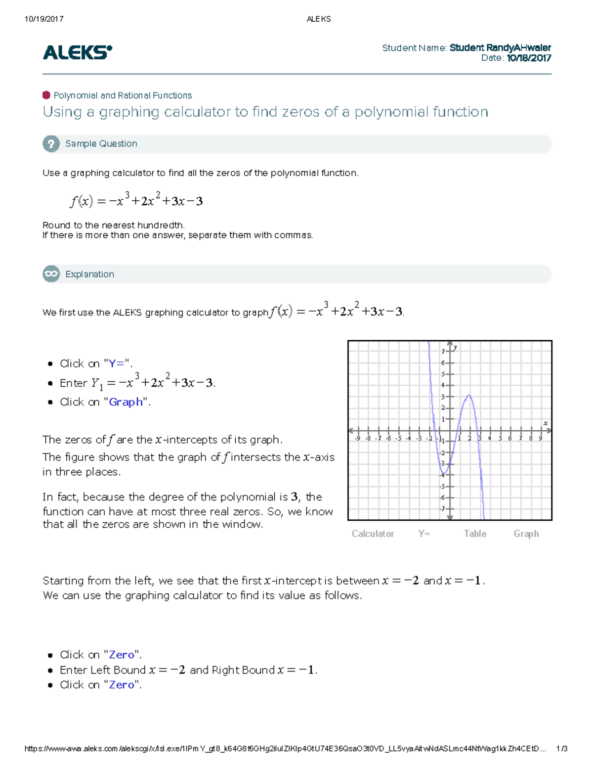 Using a Graphing Calculator to Determine Zeros of Polynomials (MATH 101 ...