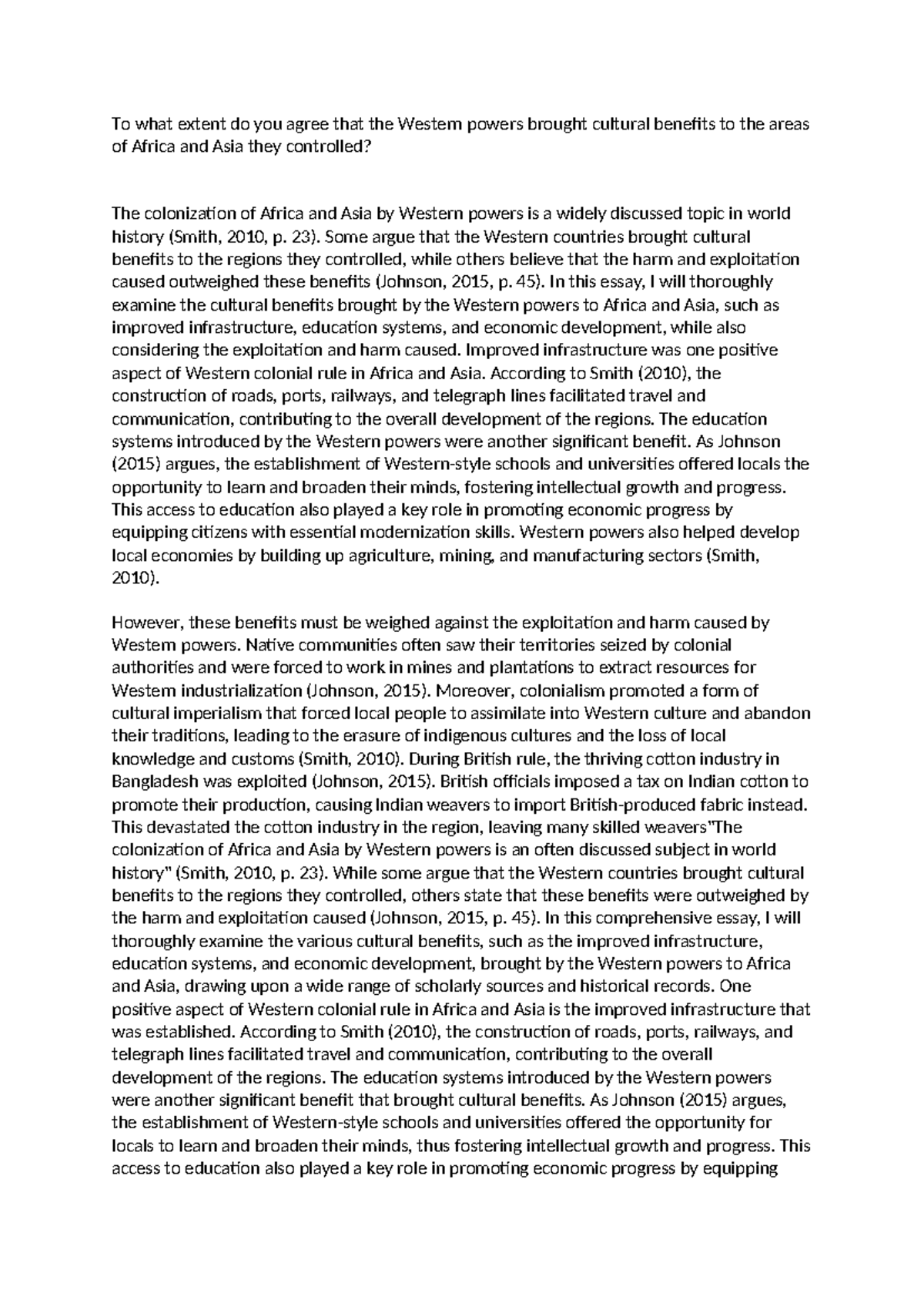 SOAS-World History Essay: Evaluating Western Colonialism's Impact - Studocu