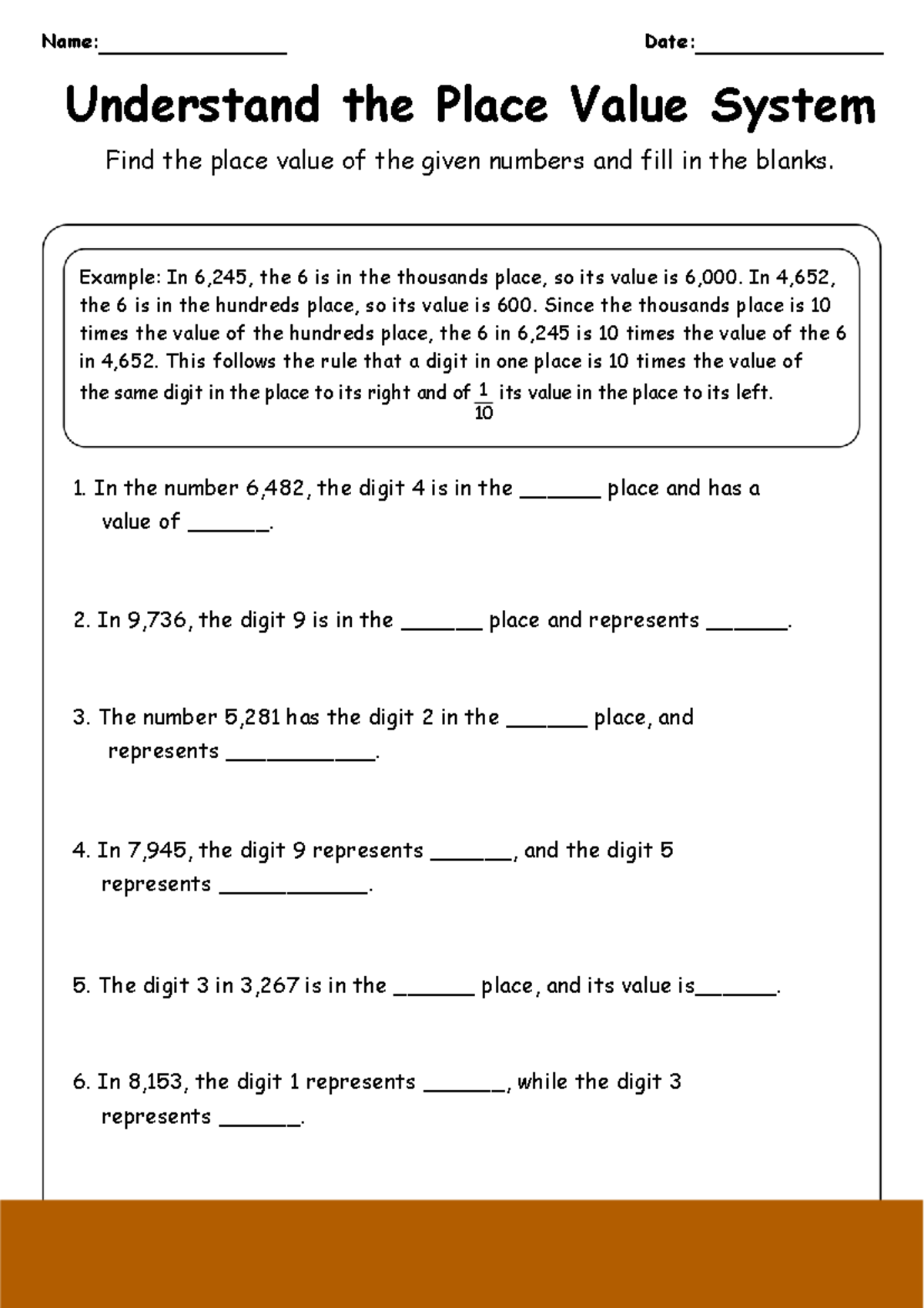 Understanding Place Value System - 5th Grade Worksheet - Example: In ...