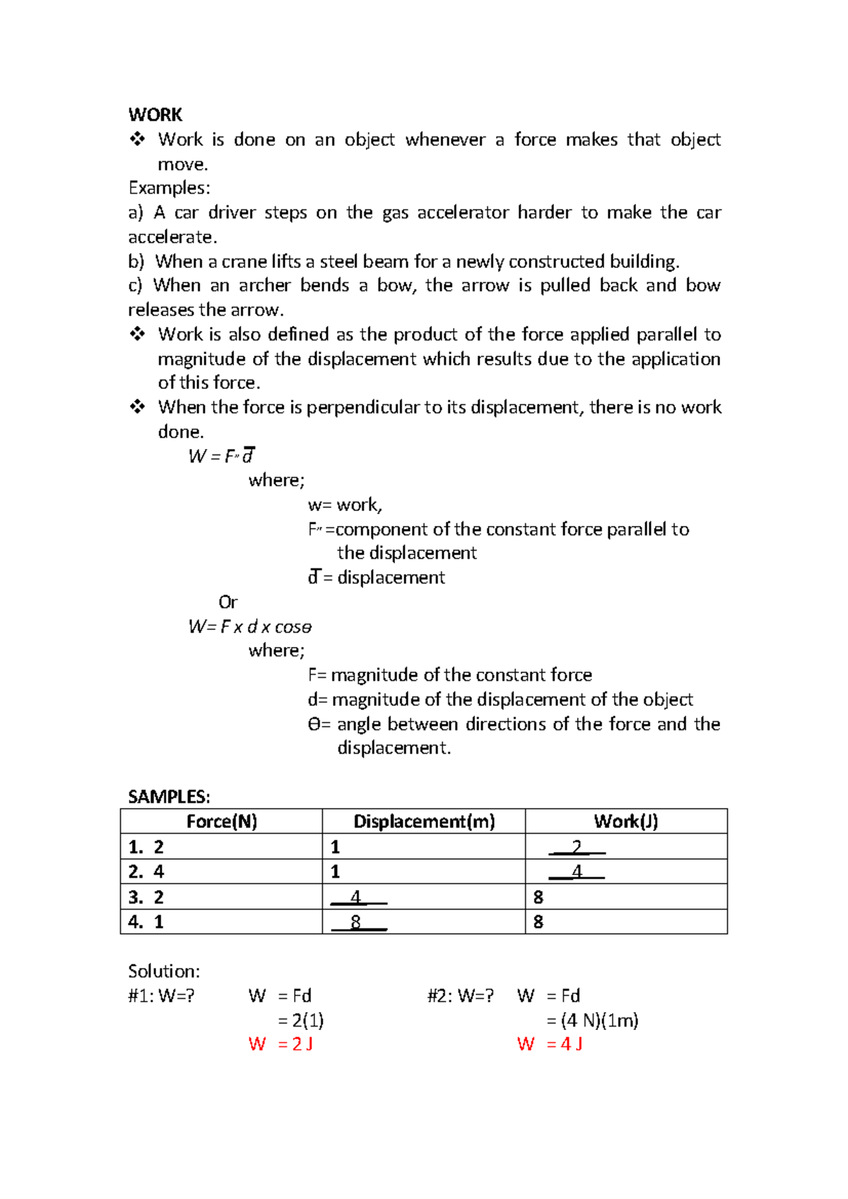 WORK, Power and Energy (Physics Study Guide) - WORK Work is done on an ...