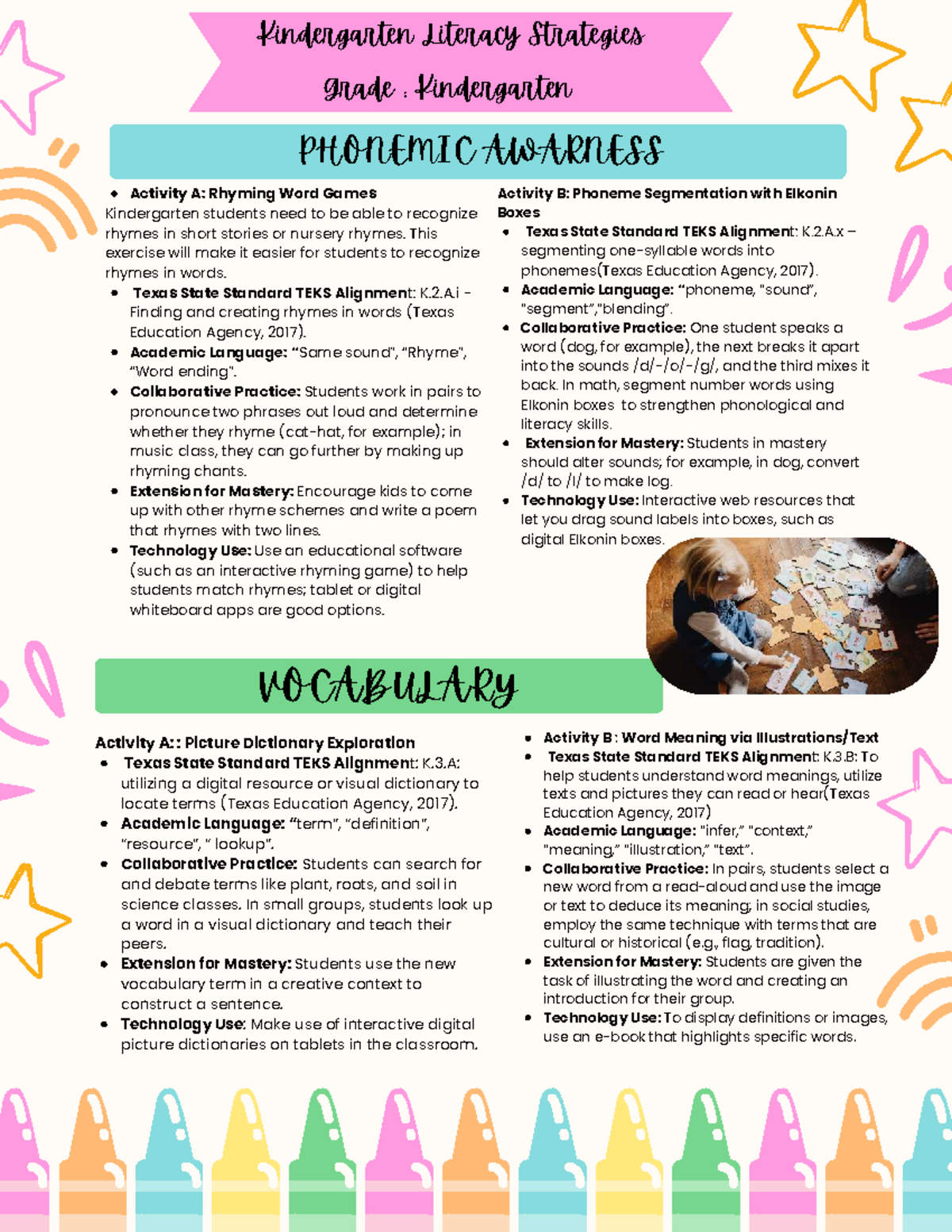 Kindergarten Literacy Strategies: Phonemic Awareness & Vocabulary ...