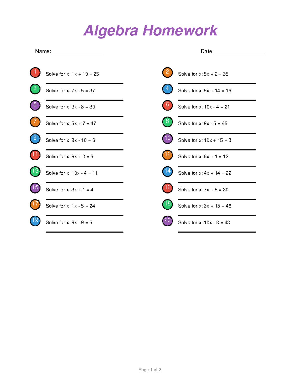 Algebra Homework 4: Solving Linear Equations - Studocu