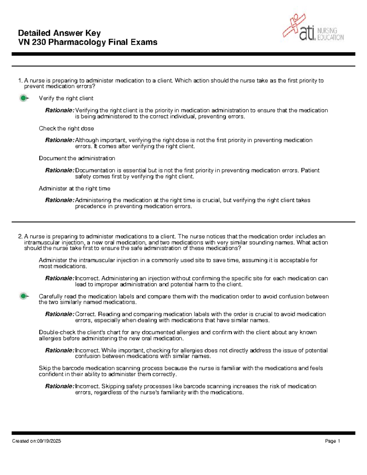 VN 230 Pharmacology Final Exam Comprehensive Answer Key - Studocu