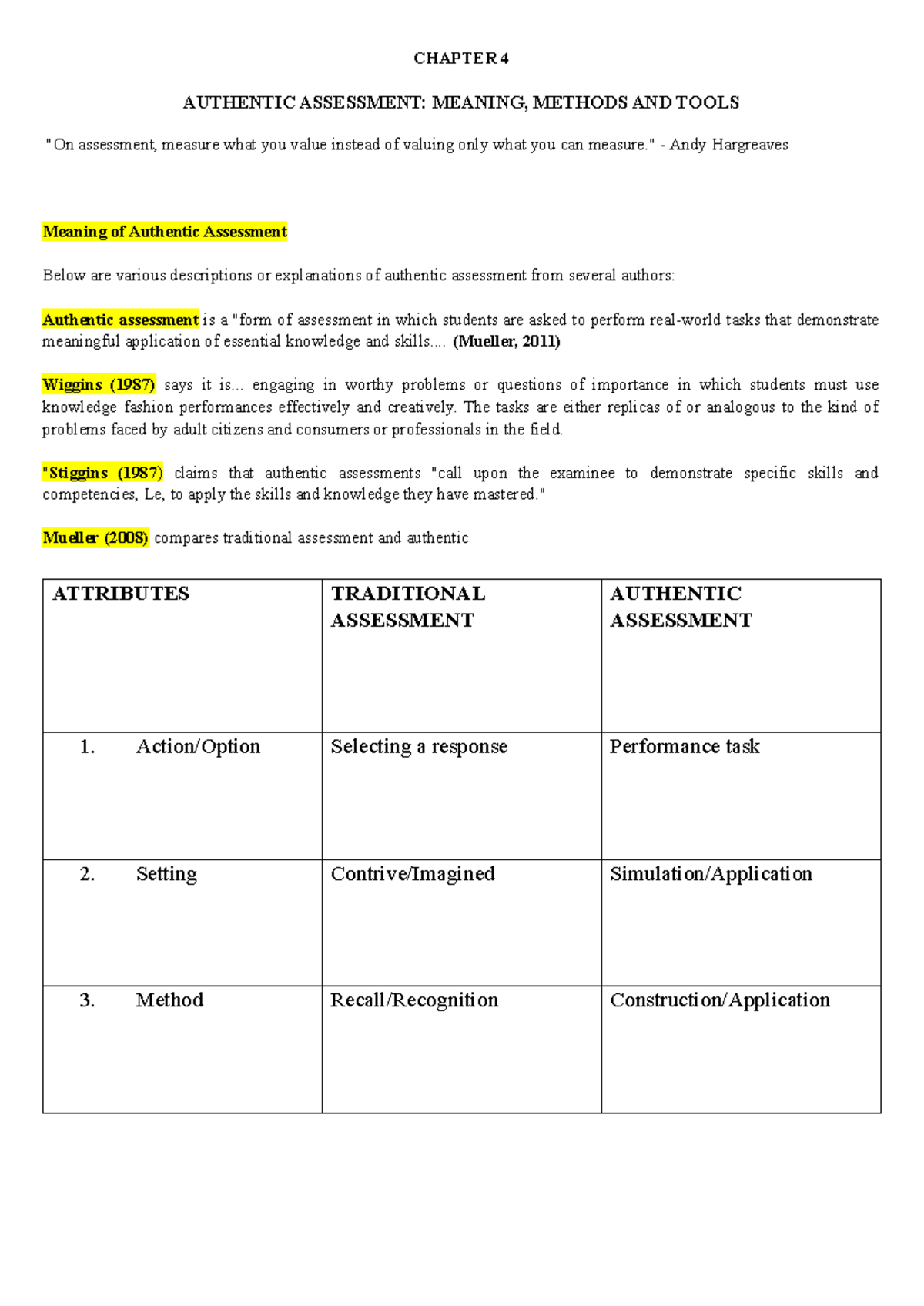 CHAPTER 4: AUTHENTIC ASSESSMENT METHODS & TOOLS (Assessment-Midterm ...