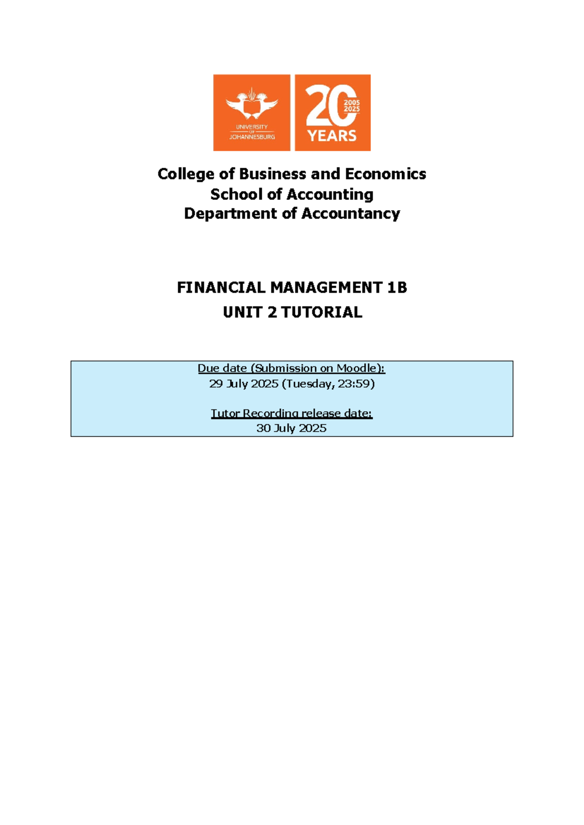 FNM1B - Financial Management 1B Unit 2 Tutorial Notes - Studocu