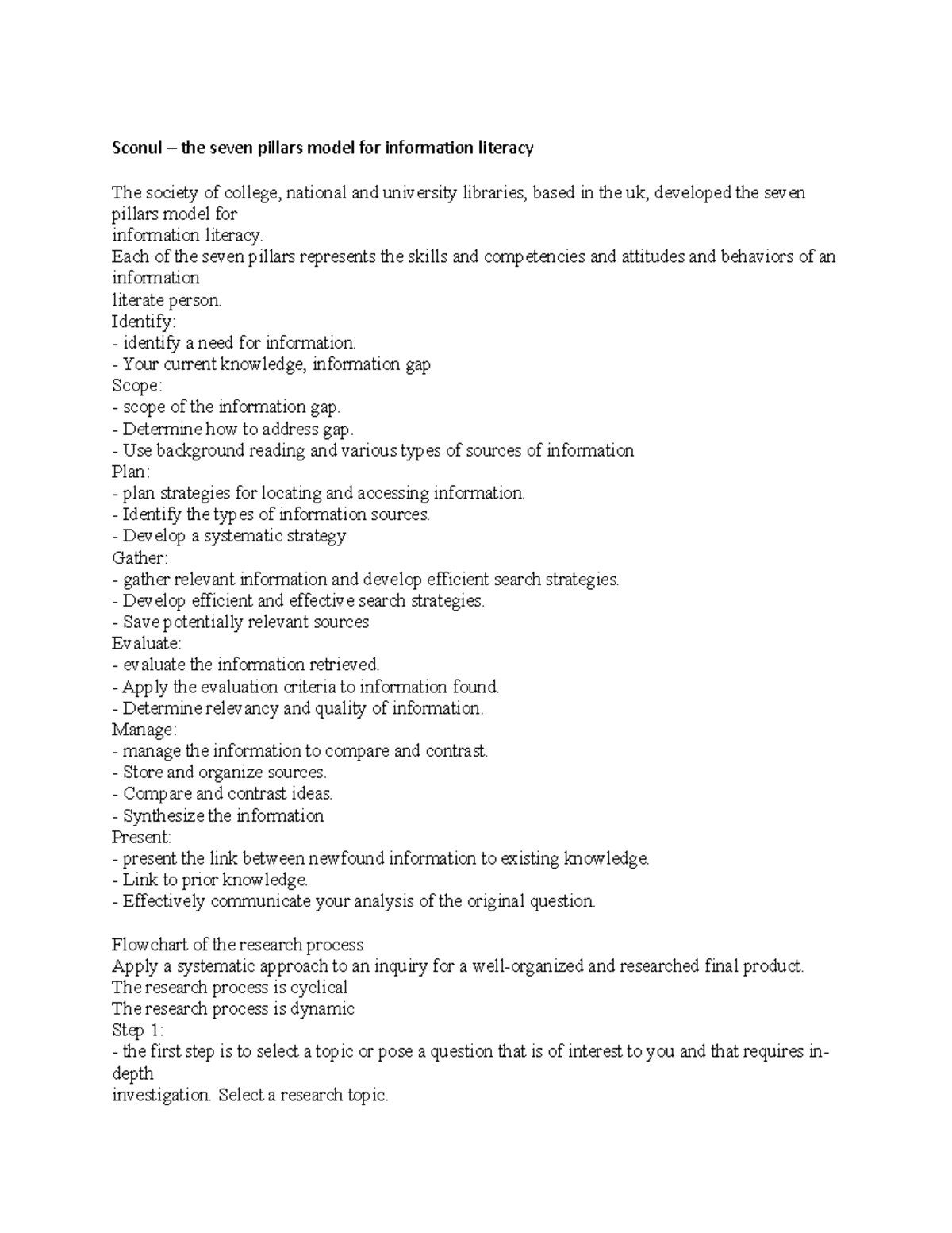 Sconul Seven Pillars of Information Literacy: A Guide to Research ...