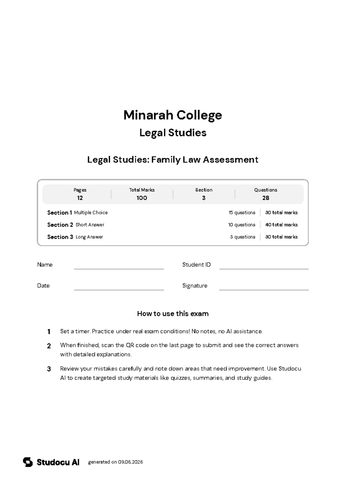 Legal Studies: Family Law Assessment - Studocu
