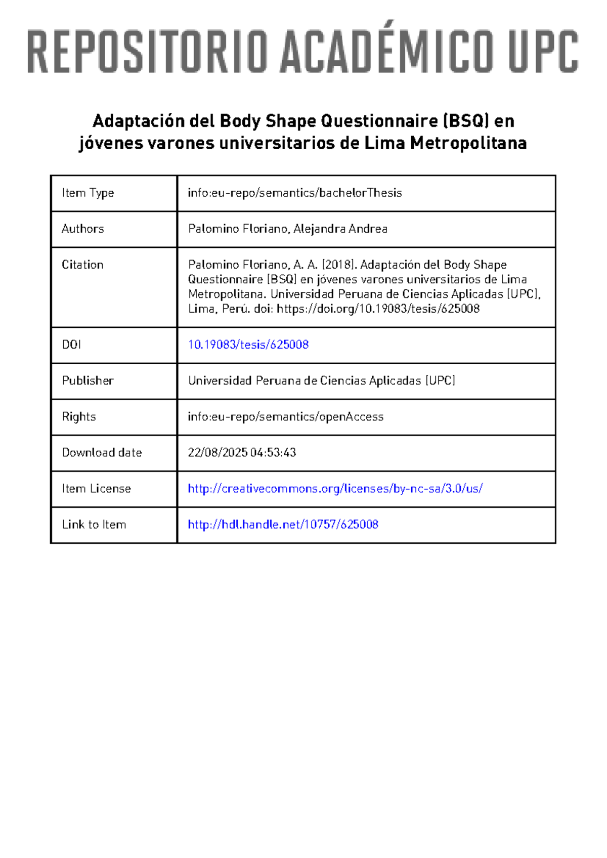 Adaptación del Body Shape Questionnaire (BSQ) en Varones Universitarios ...