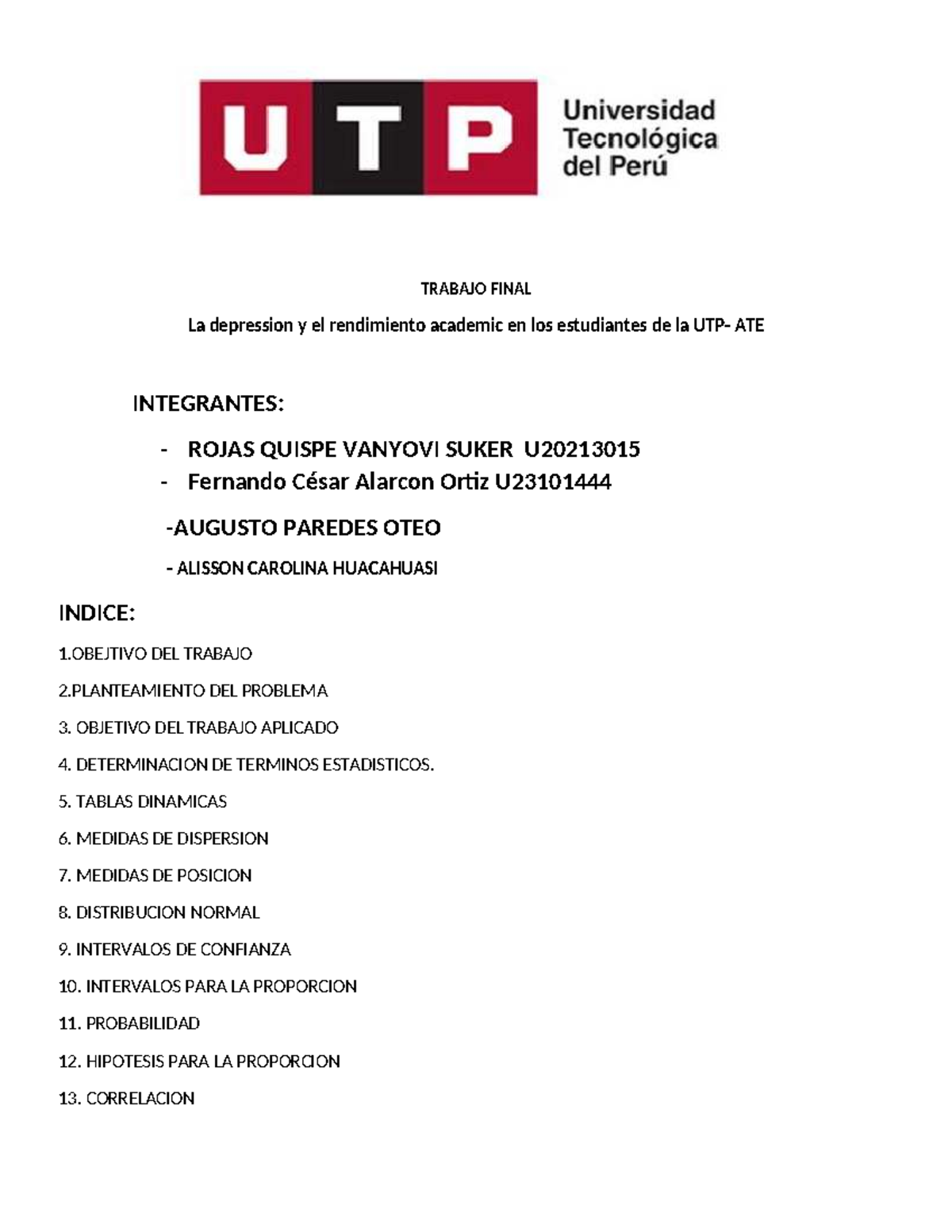 TRABAJO FINAL: Depresión y Rendimiento Académico en Estudiantes ATE ...