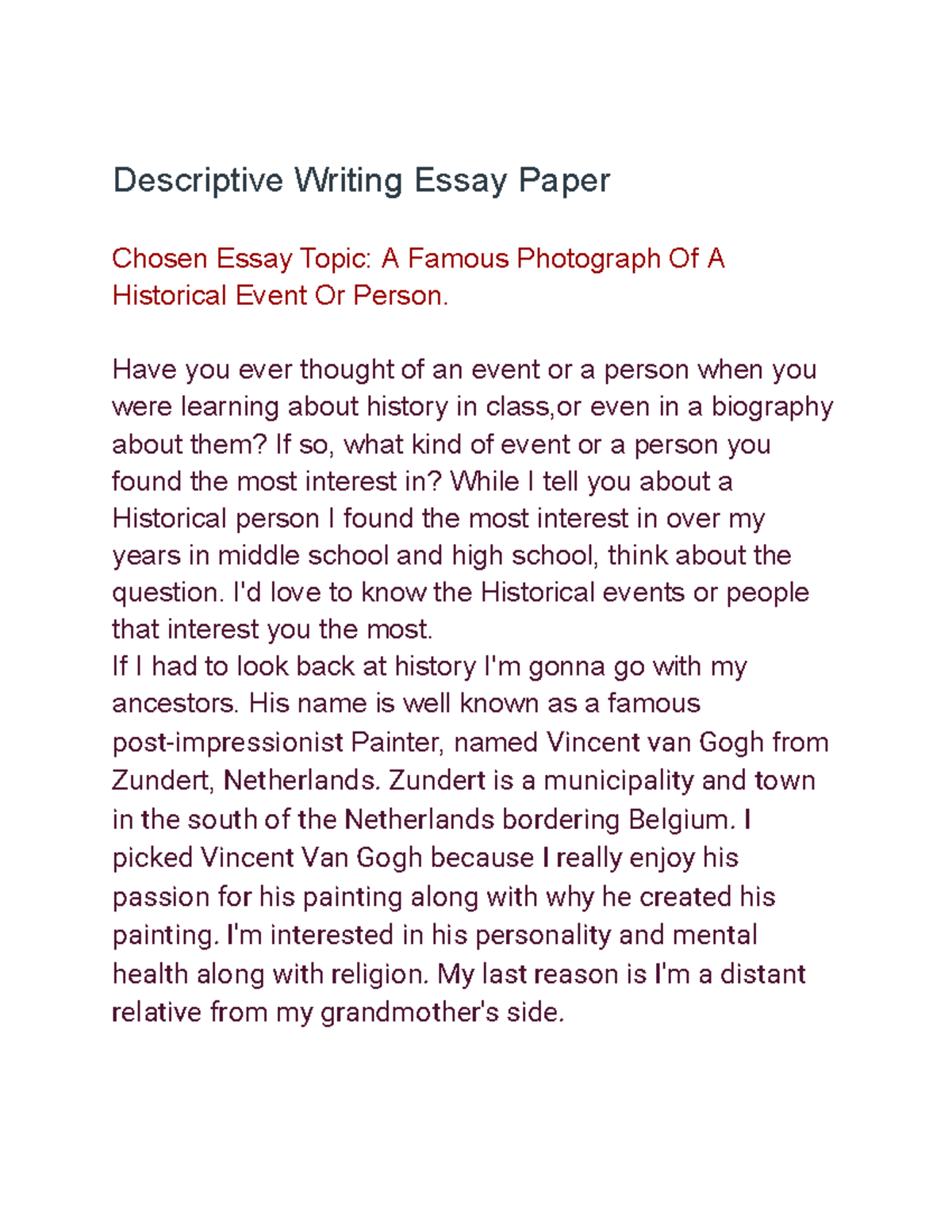 Descriptive Essay Topics for Engaging Writing שn 2 - Studocu