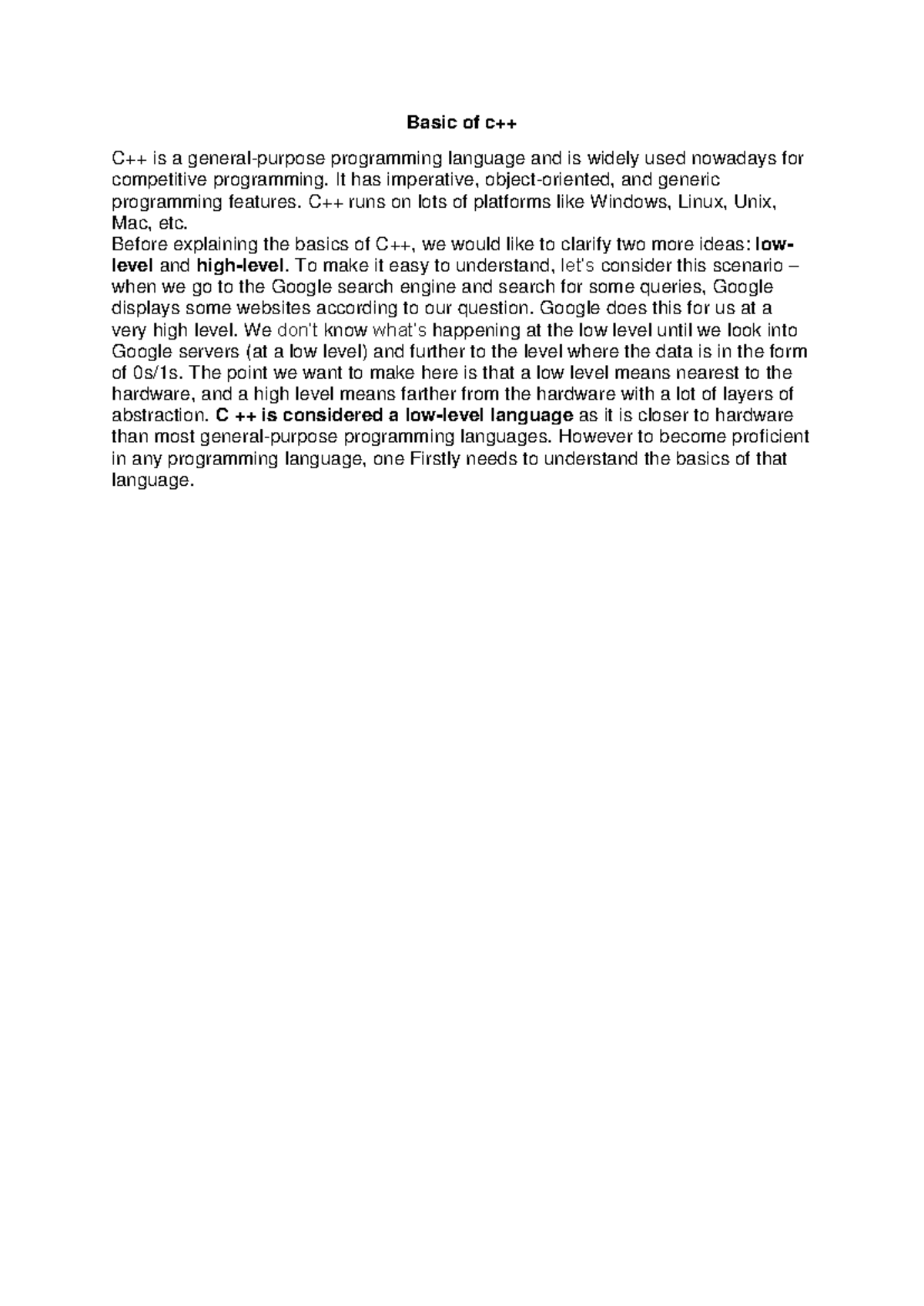 Unit-4 OOSD note - Basic of c++ C++ is a general-purpose programming ...