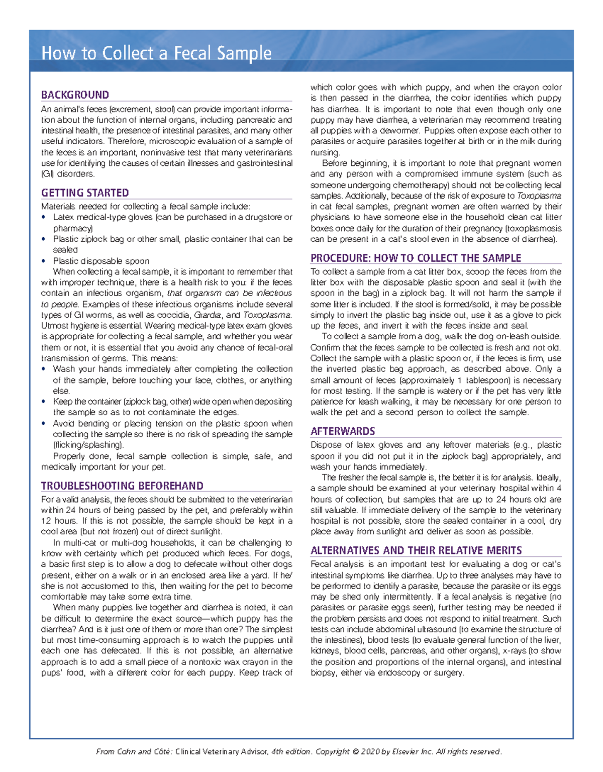 How to Collect a Fecal Sample - From Cohn and Côté: Clinical Veterinary ...