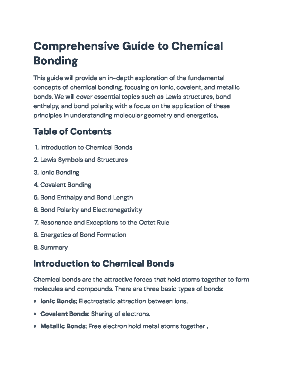 Comprehensive Overview of Chemical Bonding Concepts and Applications ...