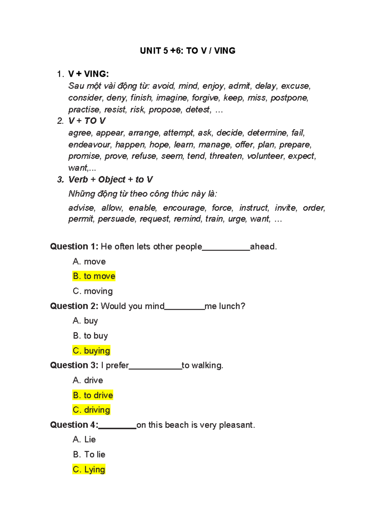 UNIT 5 + 6 TO V VING - Global Success Study Guide - Studocu