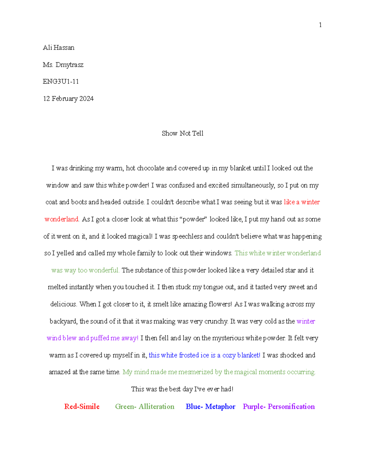 Show Not Tell: A Winter Wonderland Experience by Ali Hassan - Studocu