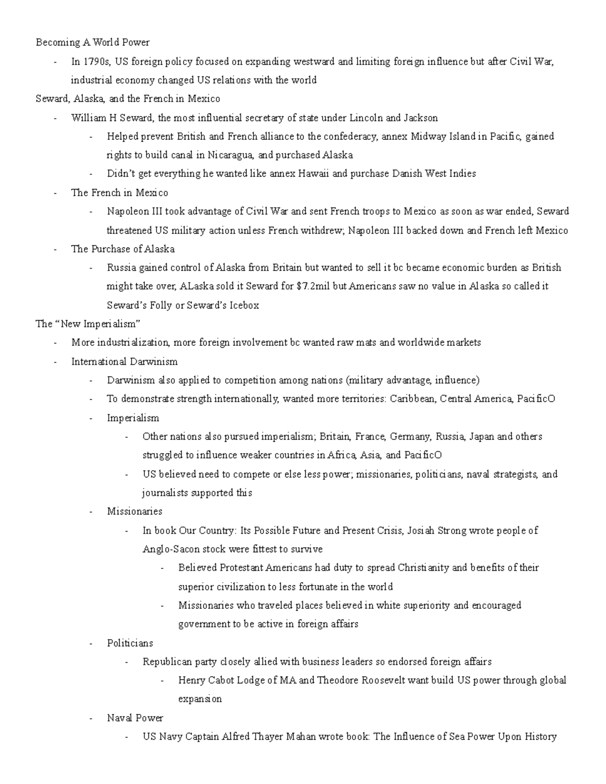 Apush Chapter 20 Notes - Becoming A World Power - In 1790s, US foreign ...