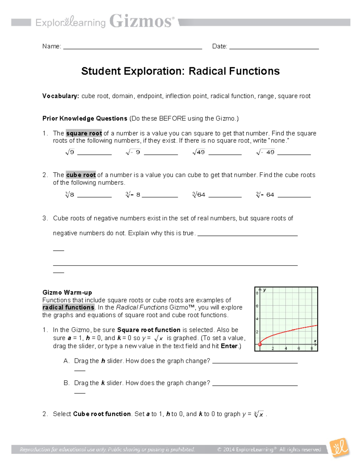 MCR3U-Unit 1 Radical Functions Exploration Guide and Activities - Studocu
