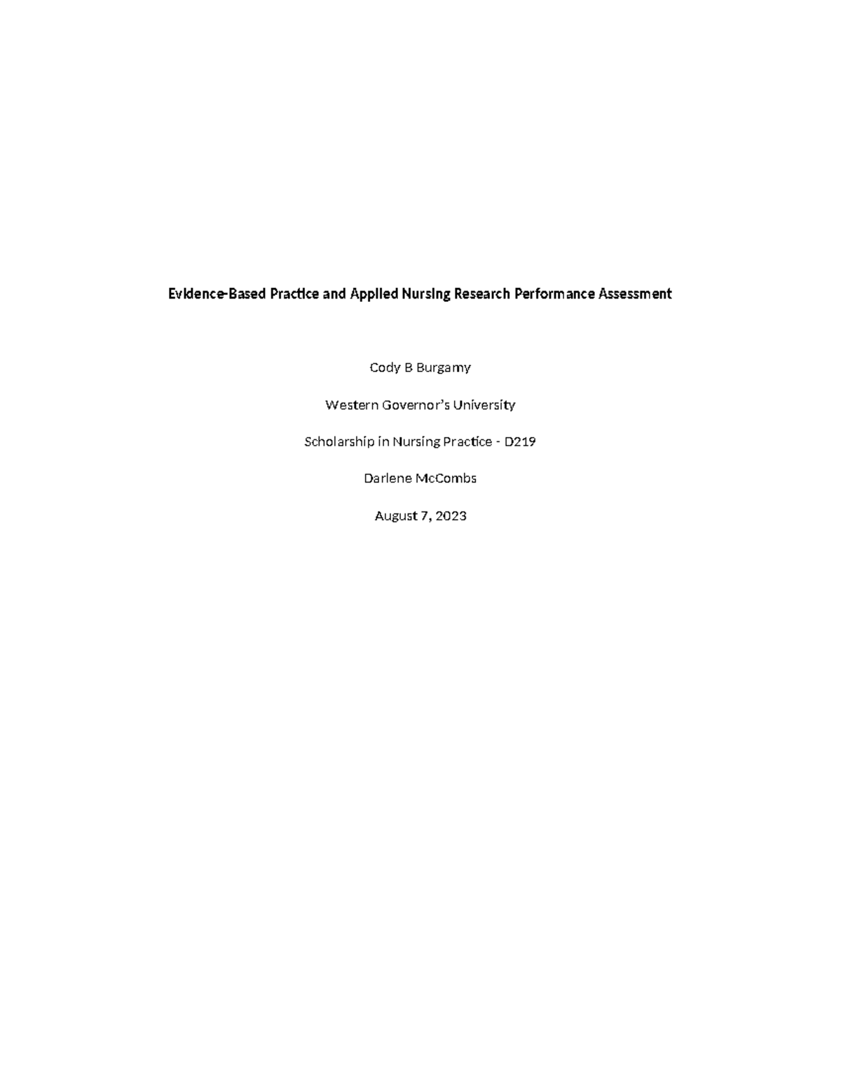 D219 Evidence-Based Practice: Warmed IV Fluids in Trauma Patients - Studocu