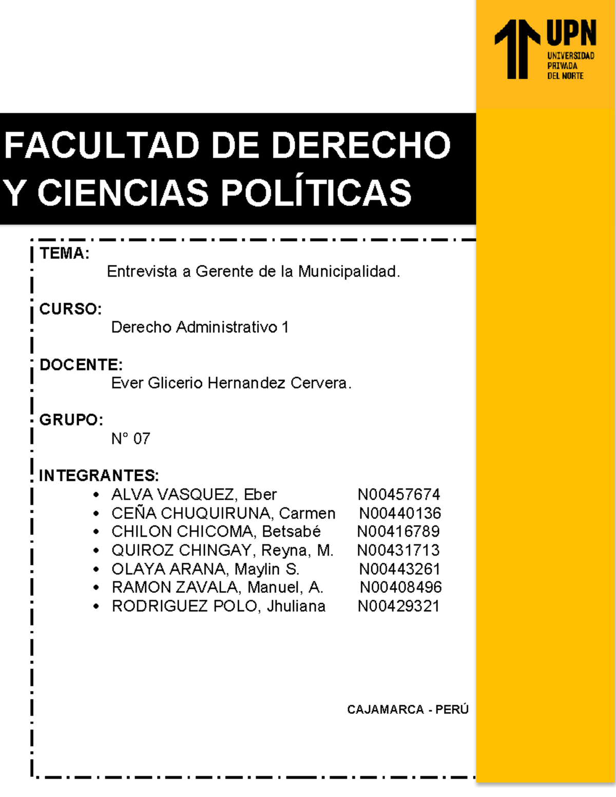 Informe de Entrevista a Gerente Municipal - Derecho Administrativo 1 ...