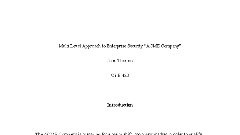 CYB 420 Project Multi Level Security John Thomas - Multi Level Approach ...