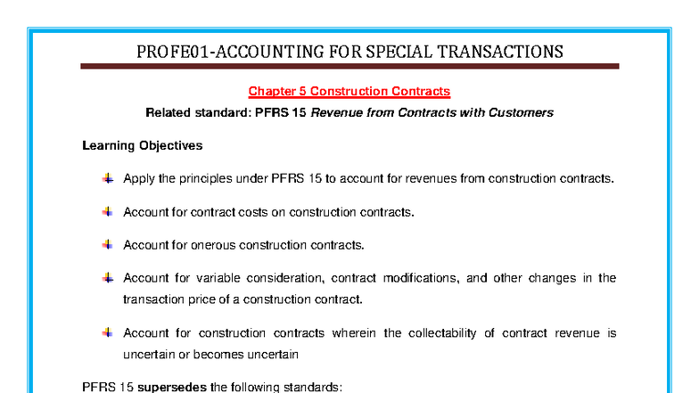 Chapter 5 Construction Contracts: PFRS 15 Overview and Application ...